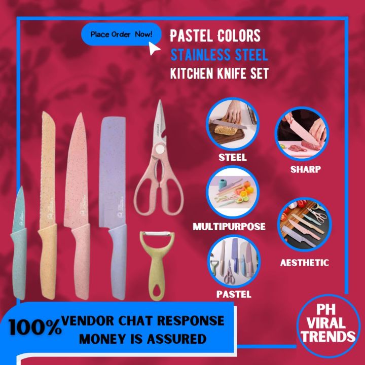 PH Viral Trends 6 ORIGINAL KITCHEN KNIFE SET HEAVY DUTY PASTEL COLORS ...
