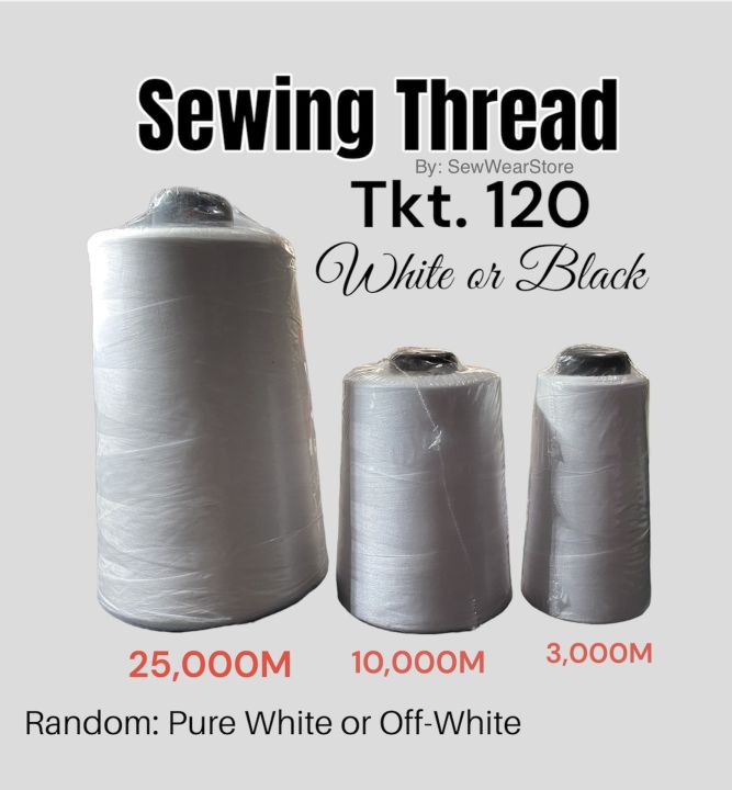 Spun Polyester Tkt. 120 Sewing Thread sinulid BLACK WHITE per cone ...
