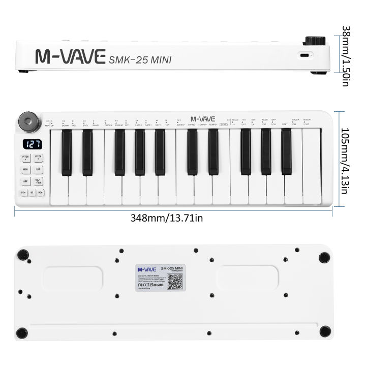 ammoon M-VAVE SMK-25mini MIDI Keyboard Rechargeable 25-Key MIDI Control Keyboard Mini Portable ...