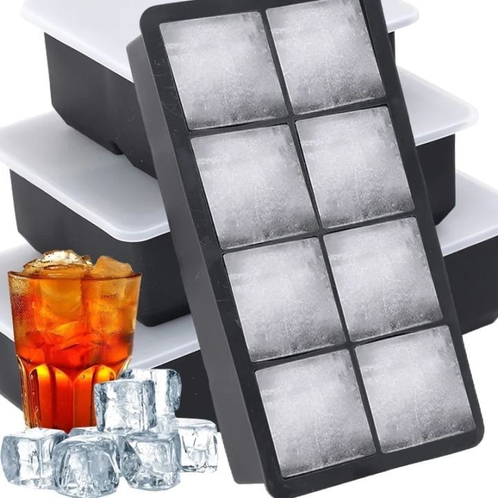 4/6/8Grids Silicone Ice Tray Molds with Lid Big Ice Block Mold Reusable ...