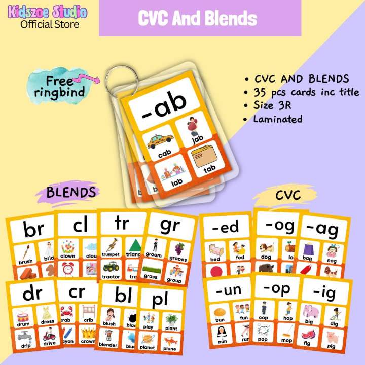 THICK cards CVC and blends family phonics consonant short vowels ...