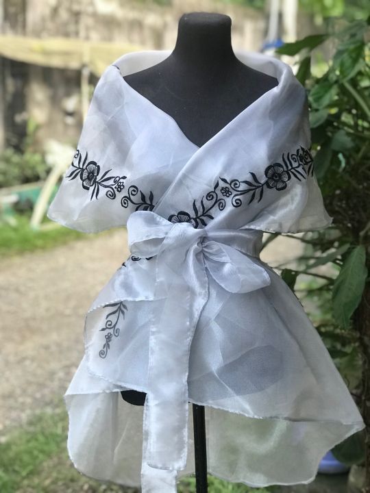 Modern Filipiniana Wrap Around / Light gray and black embroidery ...