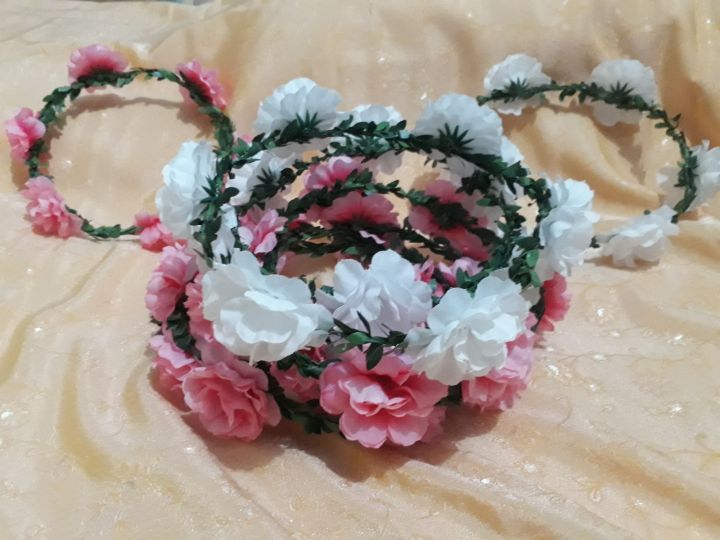 FLOWER CROWN BUNGA SUYOK MAHKOTA BANDO BUNGA ANAK DAN DEWASA PINK PUTIH ...
