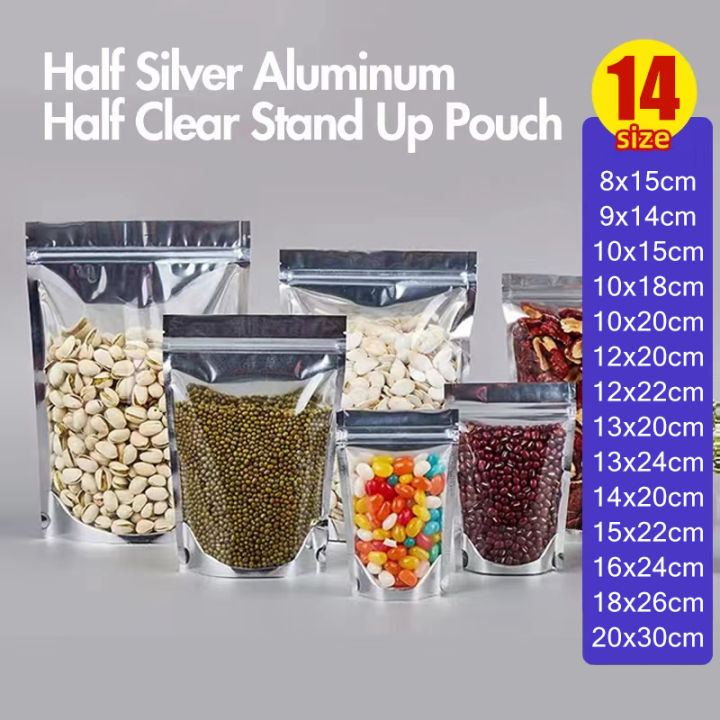 100pcs Half Silver Aluminum Half Clear Stand Up Pouch Packaging ...