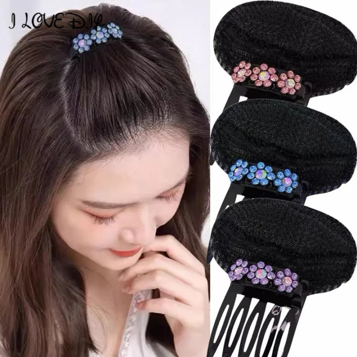 Fashion Rhinestone Floral Puff Hair Head Cushion Invisible Fluffy Hair ...