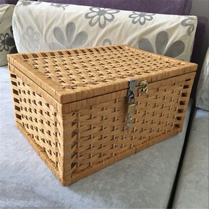 Eco-Friendly Woven Wood Storage Box with Lock for Students Large ...