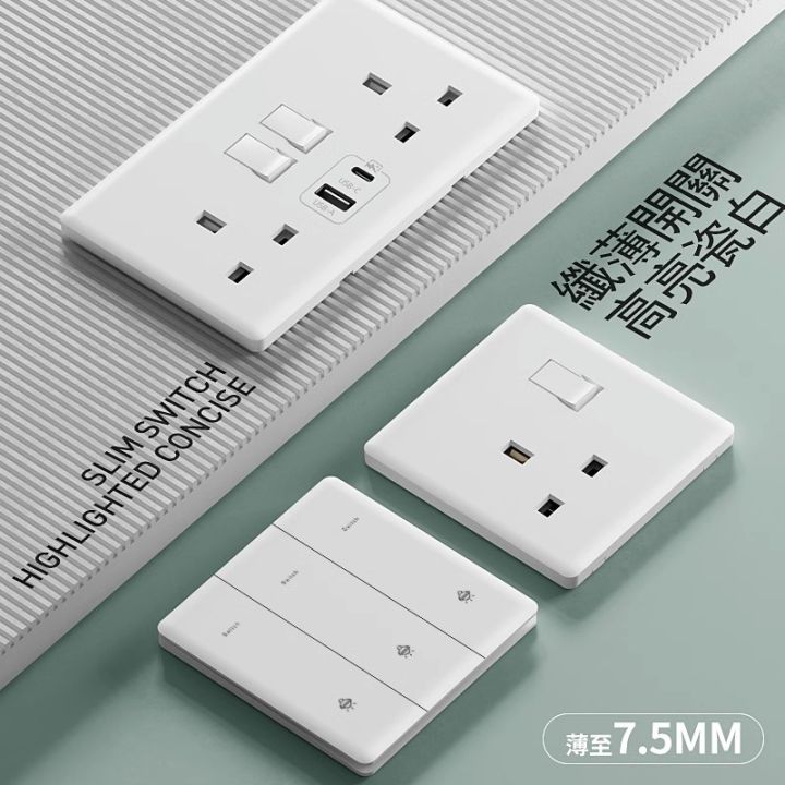 UK Standard White Porcelain USB Socket Panel Fast Charge Type-C Switch ...
