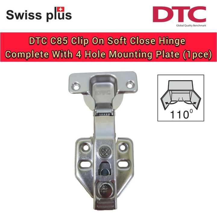 DTC 5/8 Clip-On Soft Close Hinge Comple with 4 hole mounting plate (1 ...