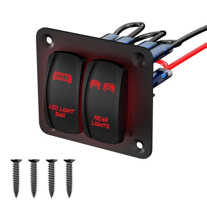 DaierTek 12V Light Bar Switch Panel 20A Red LED Waterproof 12V 2 Gang ...