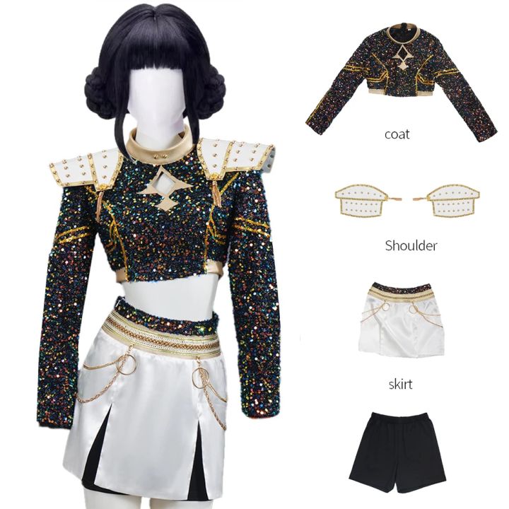 Women Shinny Kpop Demon Hunters Zoey Cosplay Costume Set Zoey Wig Kids ...