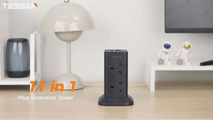 TESSAN Tower Extension Plug With USB Extended Socket Multiplug Surge ...