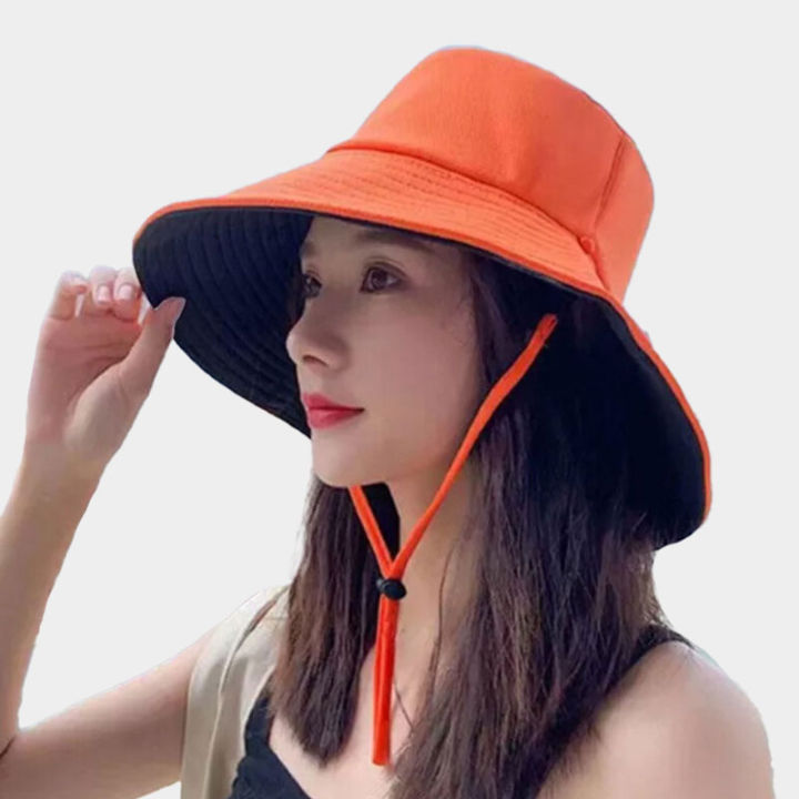 Wanita luar lapang satu warna dua sisi nelayan topi perjalanan ...
