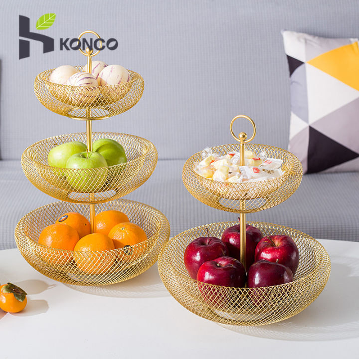 Konco 2 Tiers Iron Fruits Basket Snacks Candy Nuts Serving Tray Cake ...
