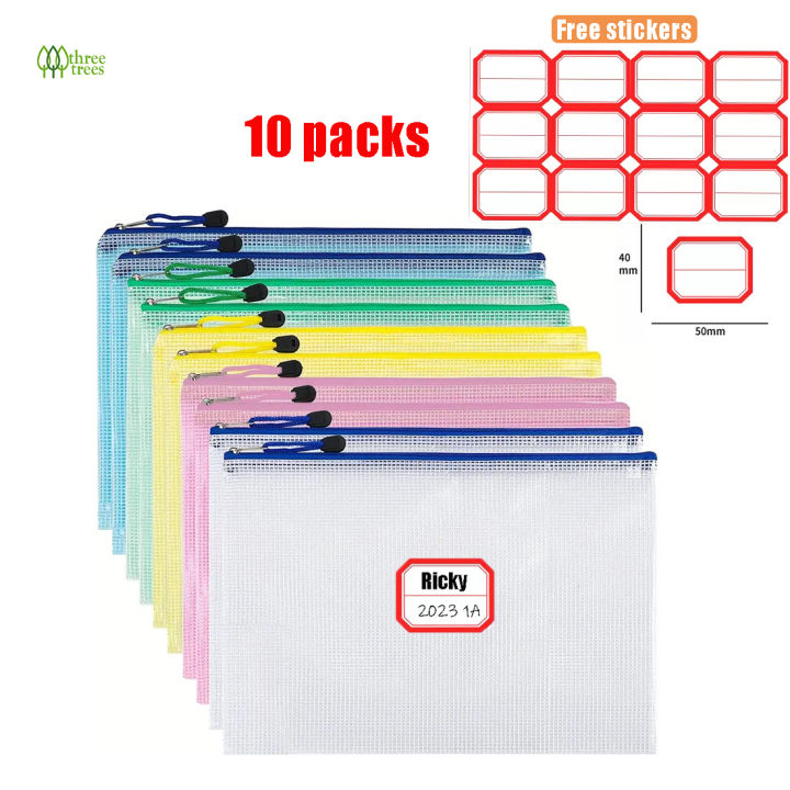 10 PCS A4 Size Zipper Pockets With Identification Note, Zipper File ...