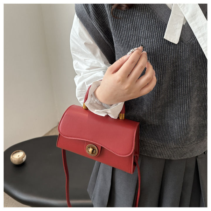 QFDI Urban Simple PU Leather Handbag Strap Twist Lock Shoulder Bag | Lazada