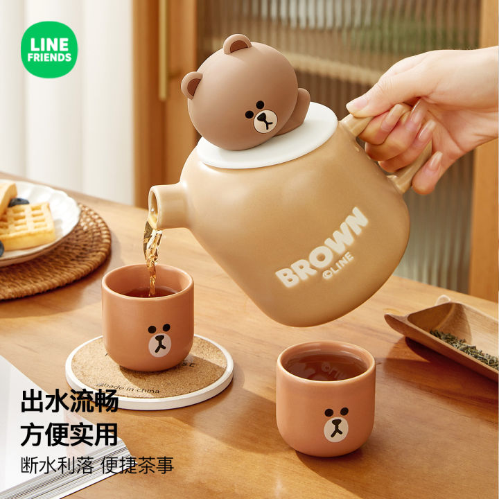 Line Friends Ceramic Three-Dimensional Lid With Two Cups Teapot Home ...