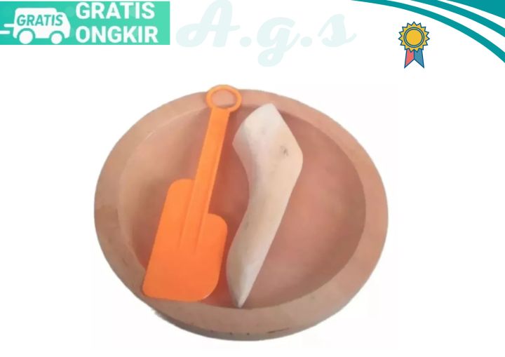 1 Set Ulekan Dan Cobek Kayu - Mahoni Ukuran Jumbo - Free ( Sepatula ...