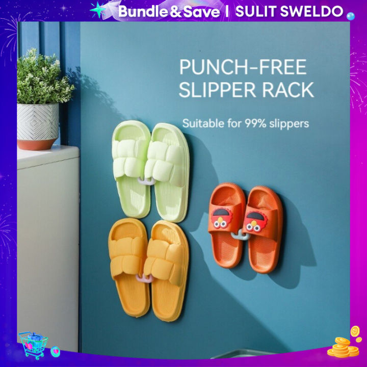 Bathroom Slipper Rack Wall Mounted Indoor Household No-Punch Bathroom ...
