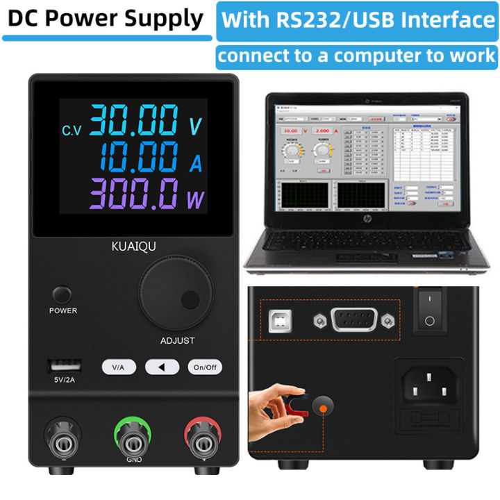 Newest RS-232/USB Programmable DC Power Supply 30V 10A Connected PC Laboratory Maintenance ...