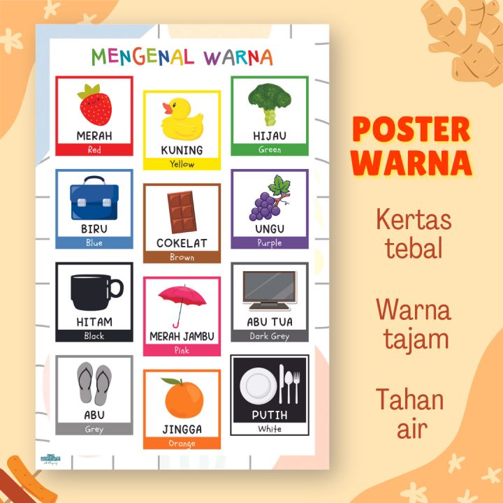Poster Belajar Mengenal Warna Basic Lengkap | Anak Balita, PAUD, TK, SD ...
