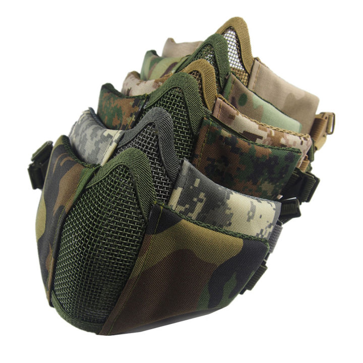 Tactical Half Face Airsoft Mask Foldable Metal Mesh Double Ribbon ...