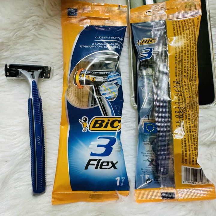 1 ด้าม มีดโกนหนวด บิค ยุโรป อย่างดี รุ่นสามใบมีด ยืดหยุ่น แท้ ใช้ดีมาก 3flex closer&softer ...