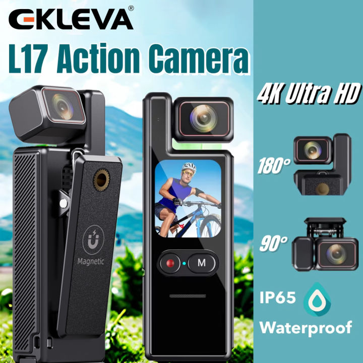 EKLEVA 4K Ultra HD Pocket Action Camera L17 180° Rotatable Vlog Wifi 1. ...