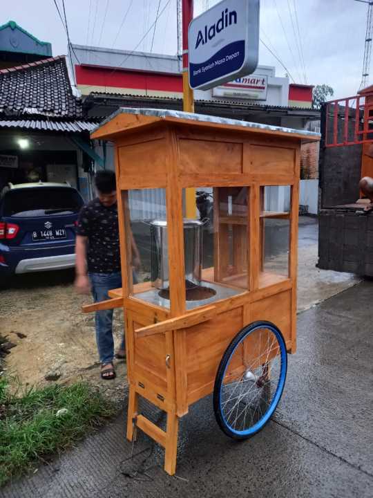 gerobak bakso dorong bahan kayu jati roda becak | Lazada Indonesia