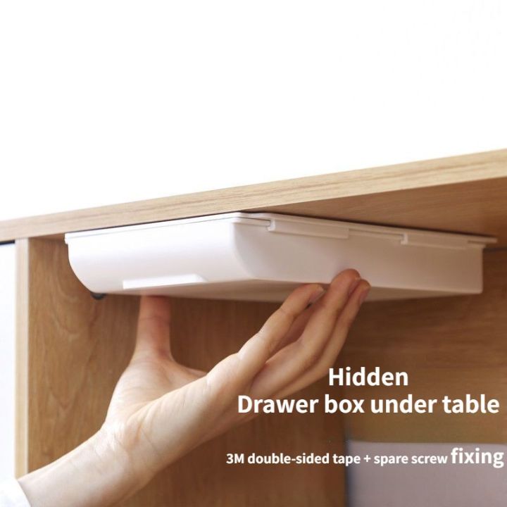 New Under-table Drawer Storage Box Concealed Adhesive Storage Box Fixed ...