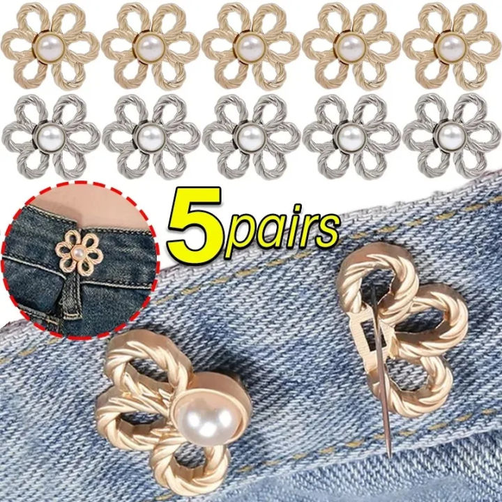5Pair Reusable Metal Buttons Pearl Flower Snap Fastener Pants ...