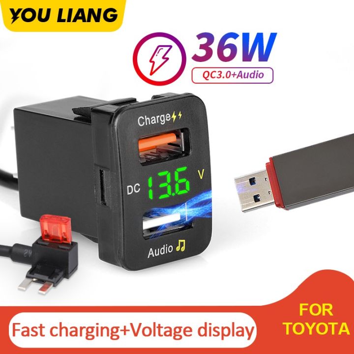 QC3.0 18W Quick Charge Dual Port USB Car Charger with Audio Socket for ...