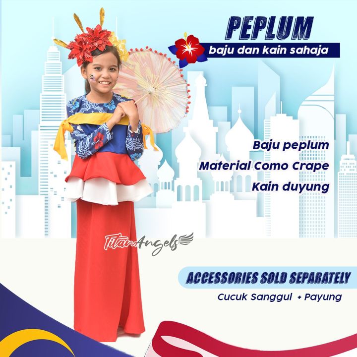 Baju Merdeka Kanak-kanak Perempuan 3 hingga 12 Tahun Budak Sekolah ...