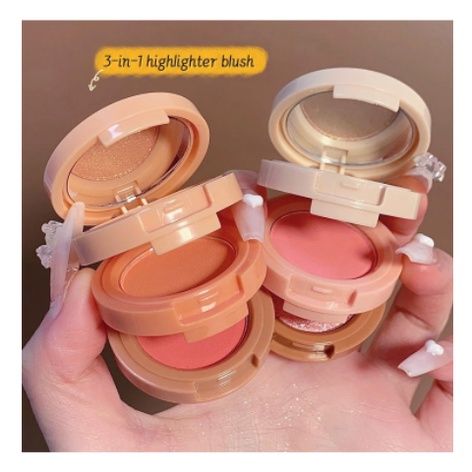 3 In 1 Matte Highlighter Blush Palette Pearly Blush Shiny Eyeshadow ...