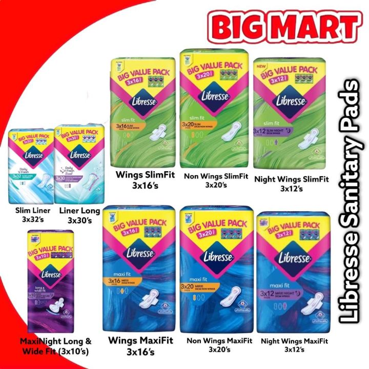 LIBRESSE BIG VALUE PACK SANITARY PADS SLIM FIT MAXI FIT LINER NIGHT ...