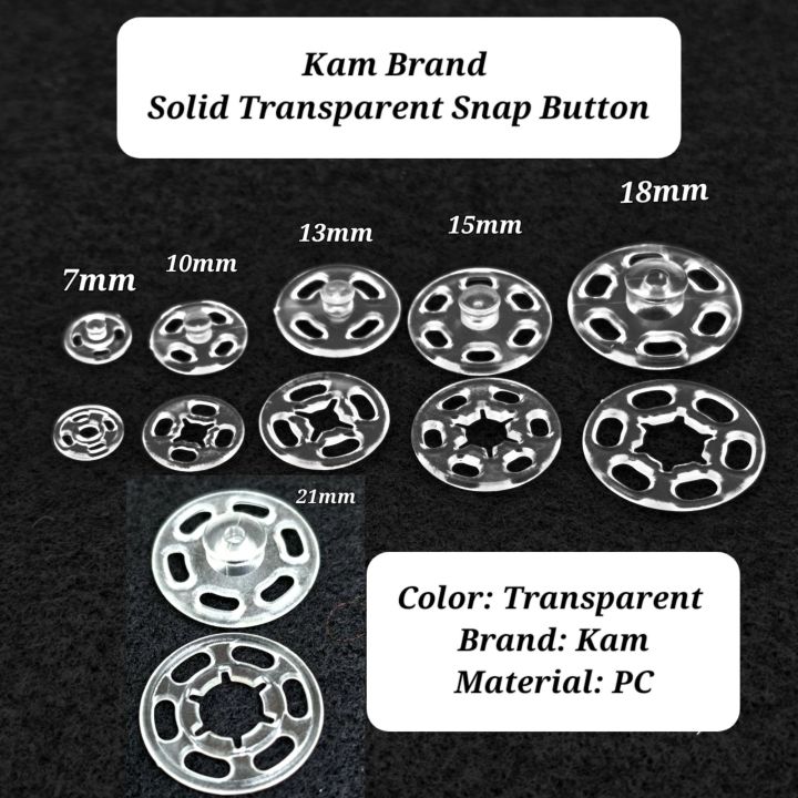 7/10/13/15/18/21mm Kam Invisible Plastic Snap Fastener Transparent Snap ...