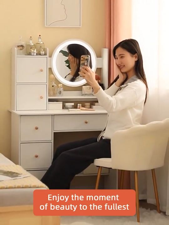 LED Light Dressing Table Bedroom Vanity Table Minimalist Modern ...