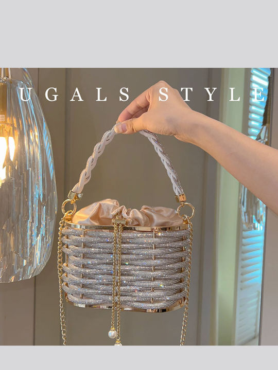 UGALS โลหะทอมือเชือกเพชรเงากระเป๋าสะพายข้างมือถือปาร์ตี้กรงนก ทันสมัย ...