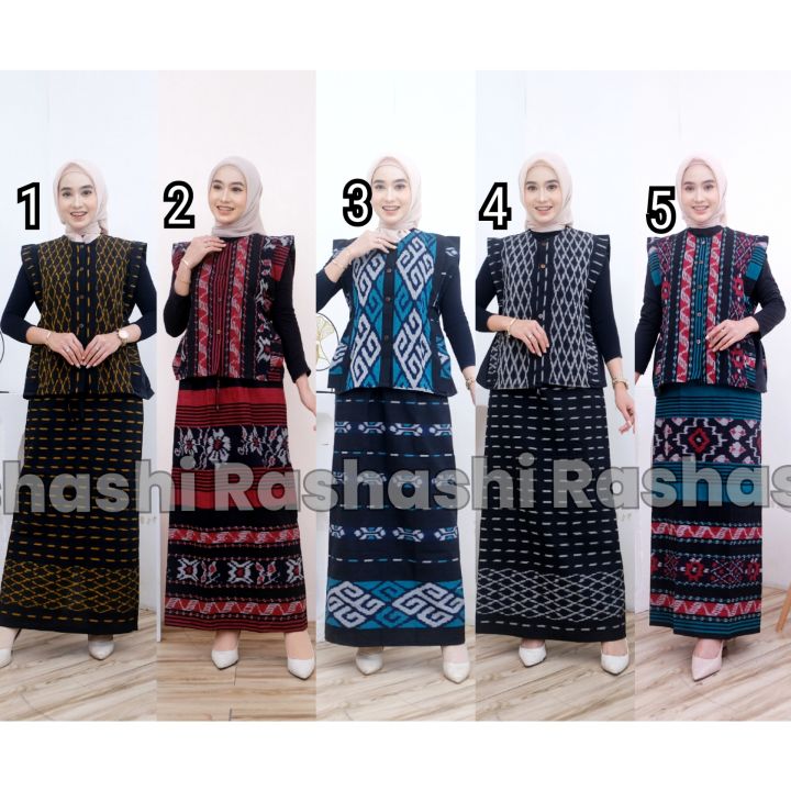 DAVINA oneset Tenun troso setelan vest etnik set rok panjang modern ...