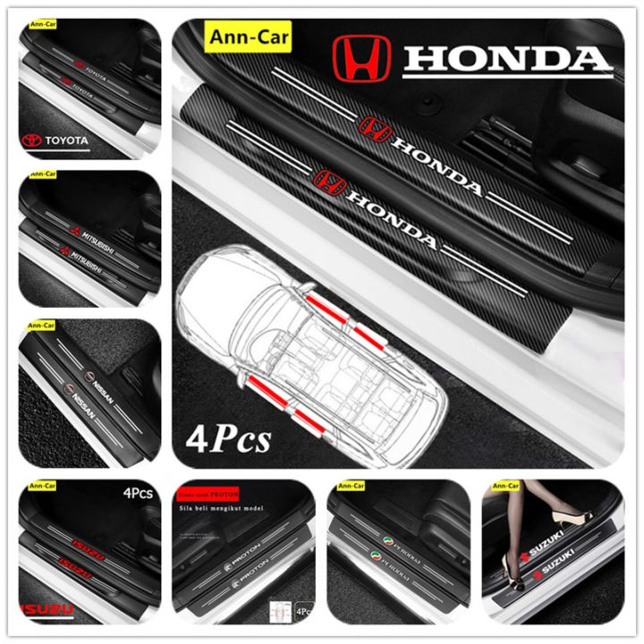【Ann-Car】4pc/Set Car Door Side Step Sill Strip Carbon Fibre Leather ...