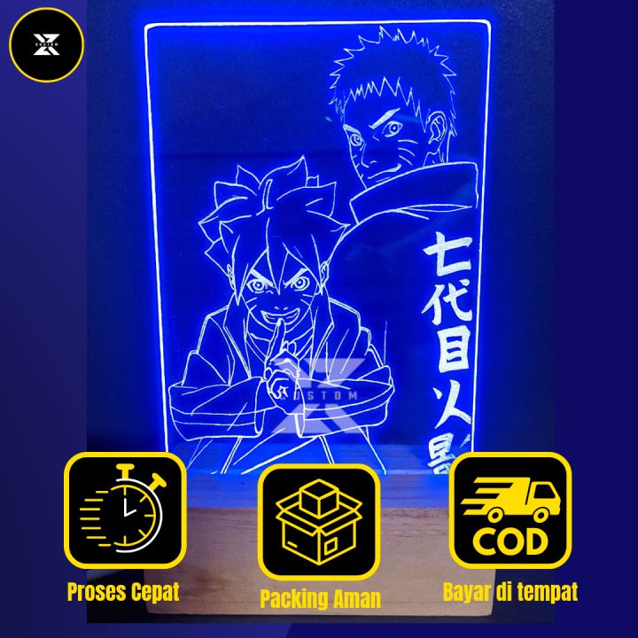 REAL PICT Naruto X Boruto Lampu Akrilik Unik Gambar Anime Menyala Lampu ...