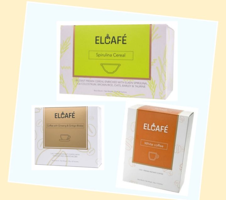 Elken (EL cafe 20 sachets) (White coffee 12 sachets) (Spirulina cereal ...