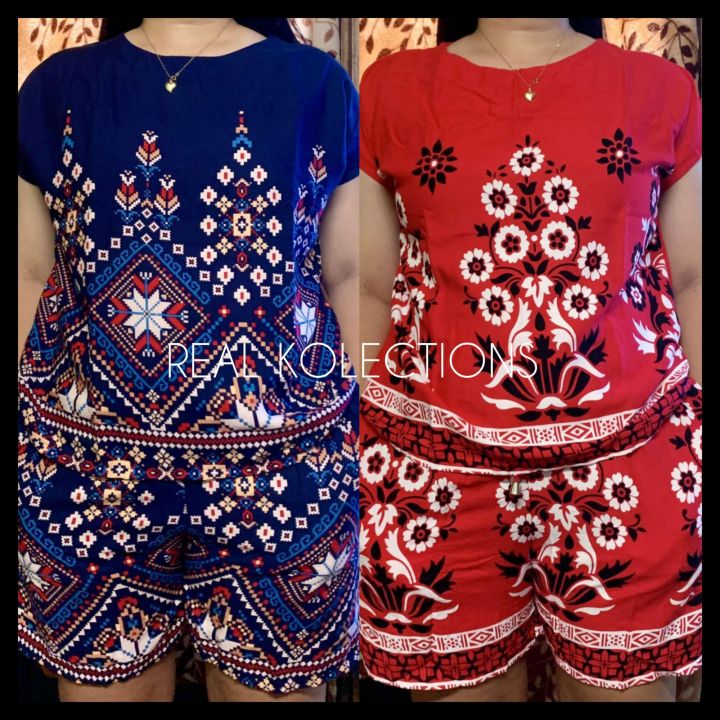 TERNO ROUND NECK CHALLIS BLOUSE AND SHORTS FOR WOMEN WITH SIDE POCKET UP TO 4XL | Lazada PH