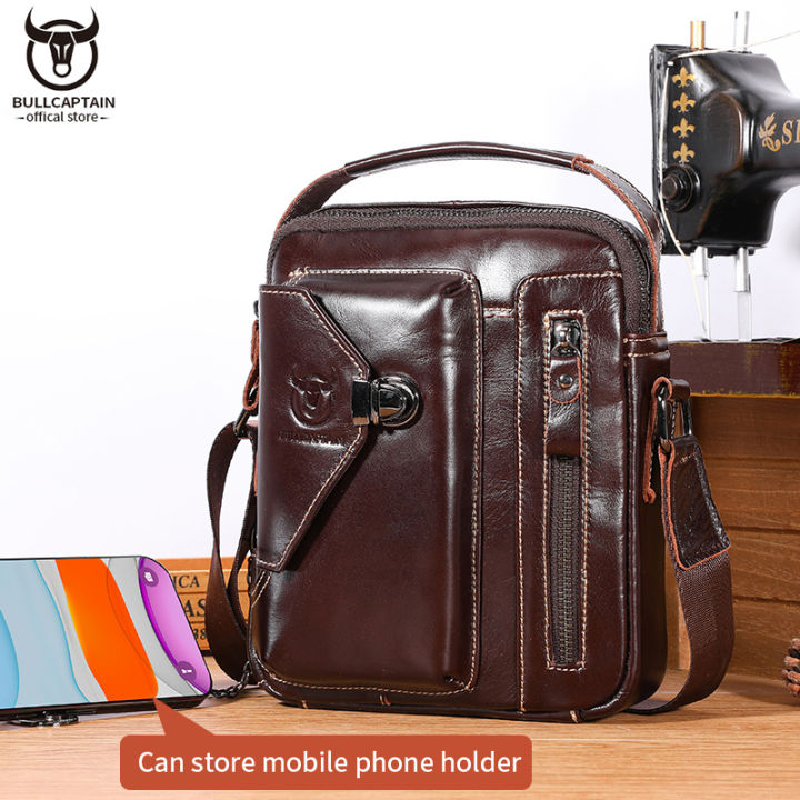 BULLCAPTAIN Men's Messenger Leather Bag Casual Business Messenger Bag ...