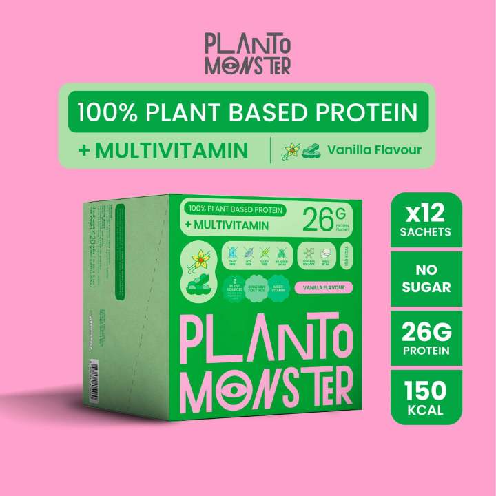 PlantoMonster Vanilla Plant Protein โปรตีนพืช รส วานิลลา 1 กล่อง 12 ซอง ซองละ 26 กรัม โปรตีนสูง ...