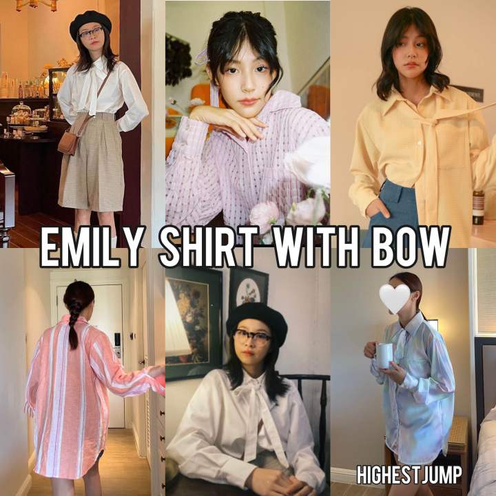Emily shirt เสื้อเชิ๊ตคอปกพร้อมโบว์ พร้อมส่ง | Lazada.co.th