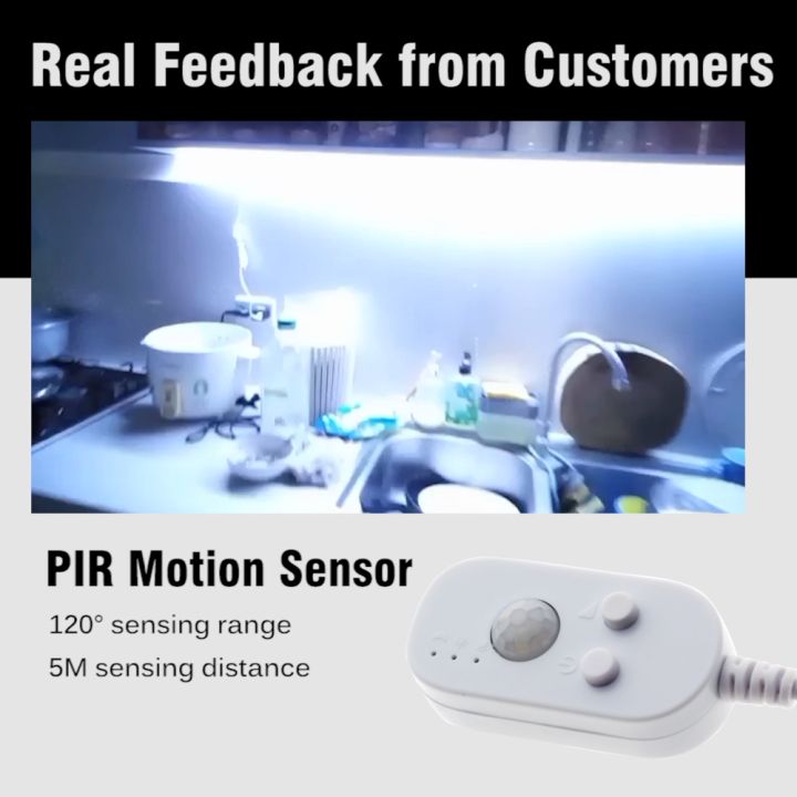 DC5V COB LED light strip USB switch cable PIR Motion Sensor cold white ...
