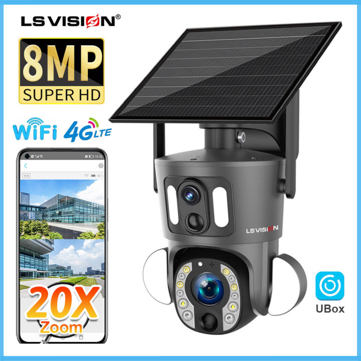LS VISION 4K 8MP Dual Lens WIFI/4G Smart Linkage Solar CCTV Camera 20X Zoom IP66 Outdoor ...