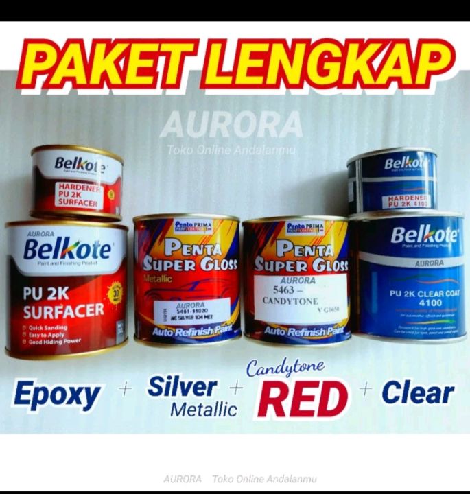 PAKET LENGKAP Epoxy Surfacer Belkote + Silver Metalik Penta + Candytone ...
