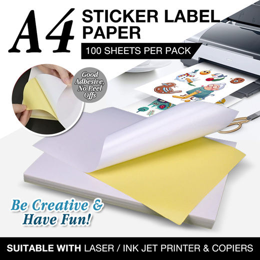🇸🇬【50/100Sheets】A4 Sticker Label Paper Sheets / Glossy Full Page ...