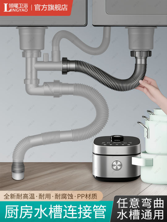 Kitchen Sink Drain Pipe Double Head Thread Connector Drainage ...